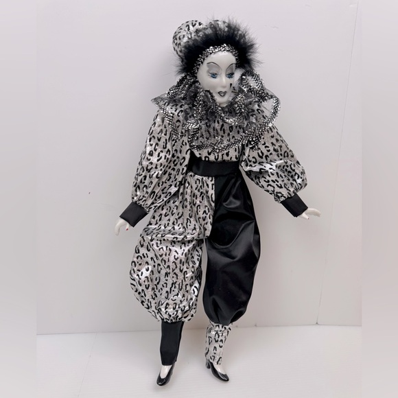 Toys | Vintage Clown Doll Porcelain Face Hands Feet 16 Tall Black ...